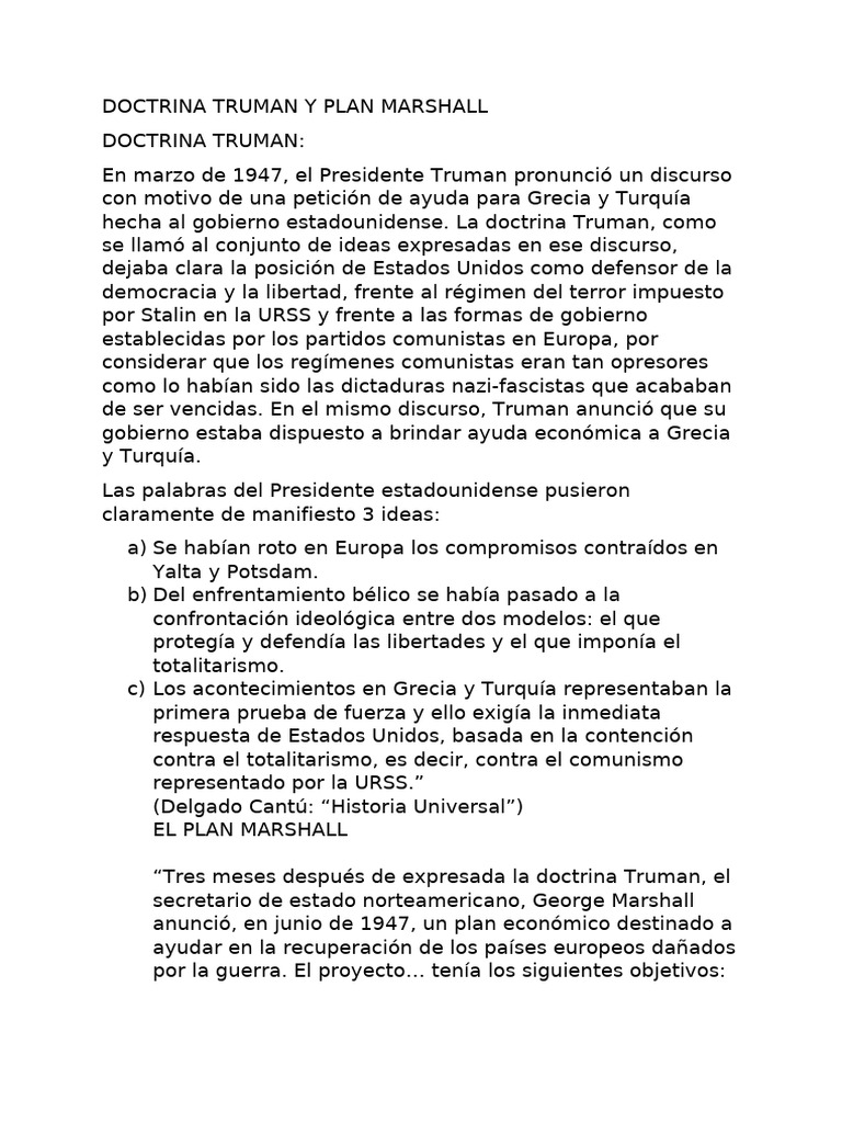Doctrina Truman y Plan Marshall | PDF | plan Marshall | Comunismo