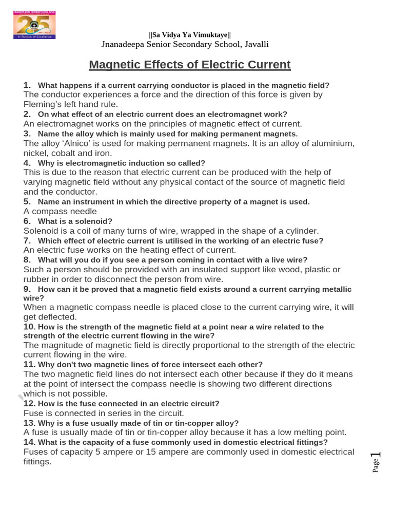 Magnetic Effects of Electric Current Explained | PDF | Magnetic Field | Fuse (Electrical)