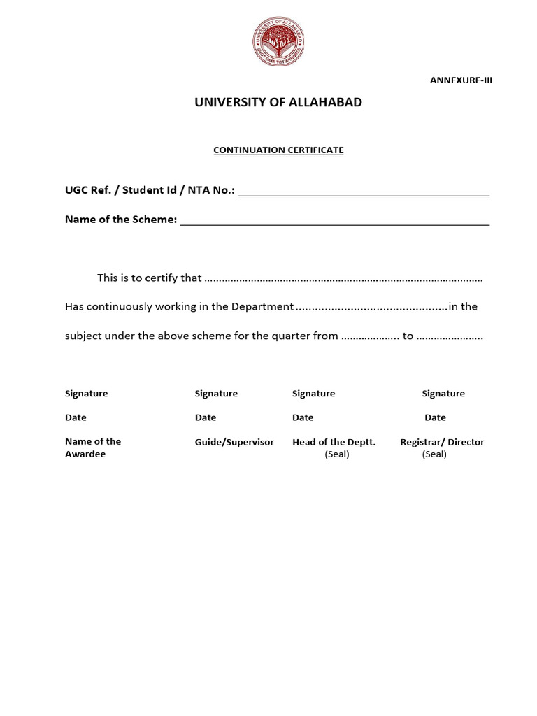 UGC JRF Continuation Form Template | PDF