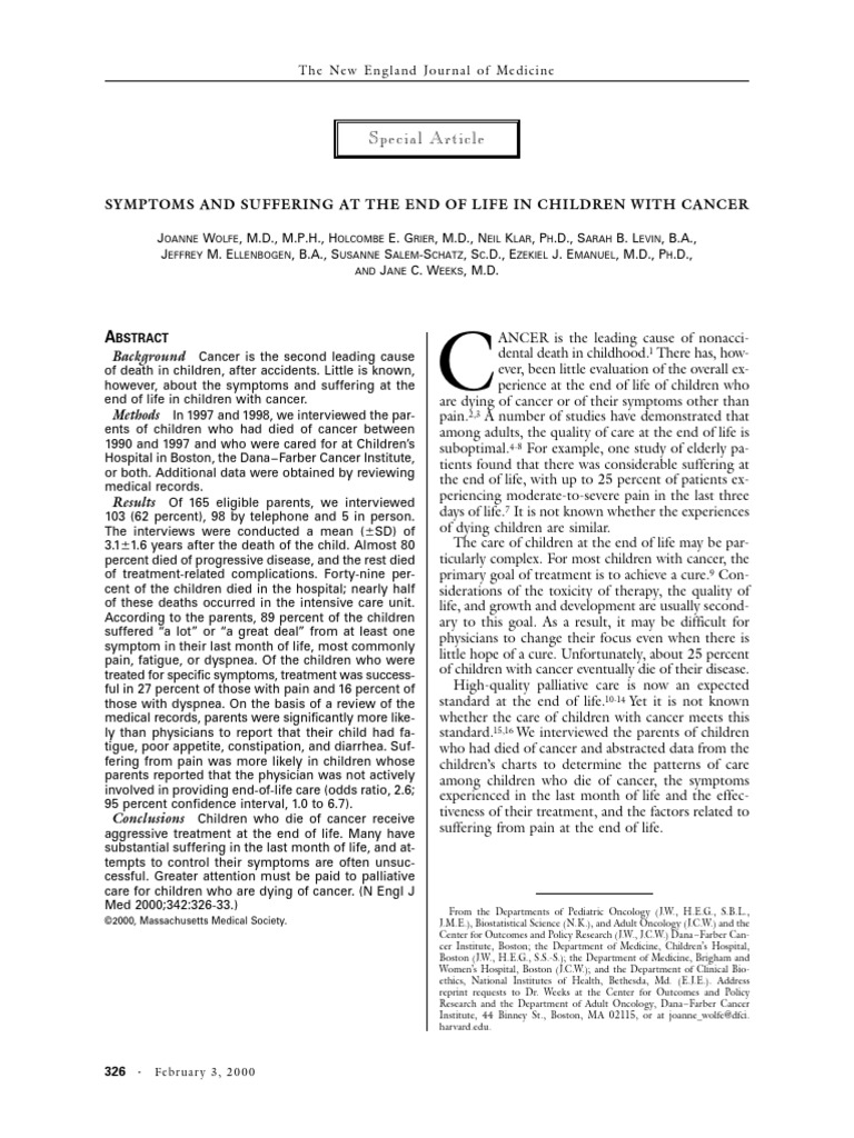 Symptoms and Suffering at The End of Life in Children With Cancer | PDF ...