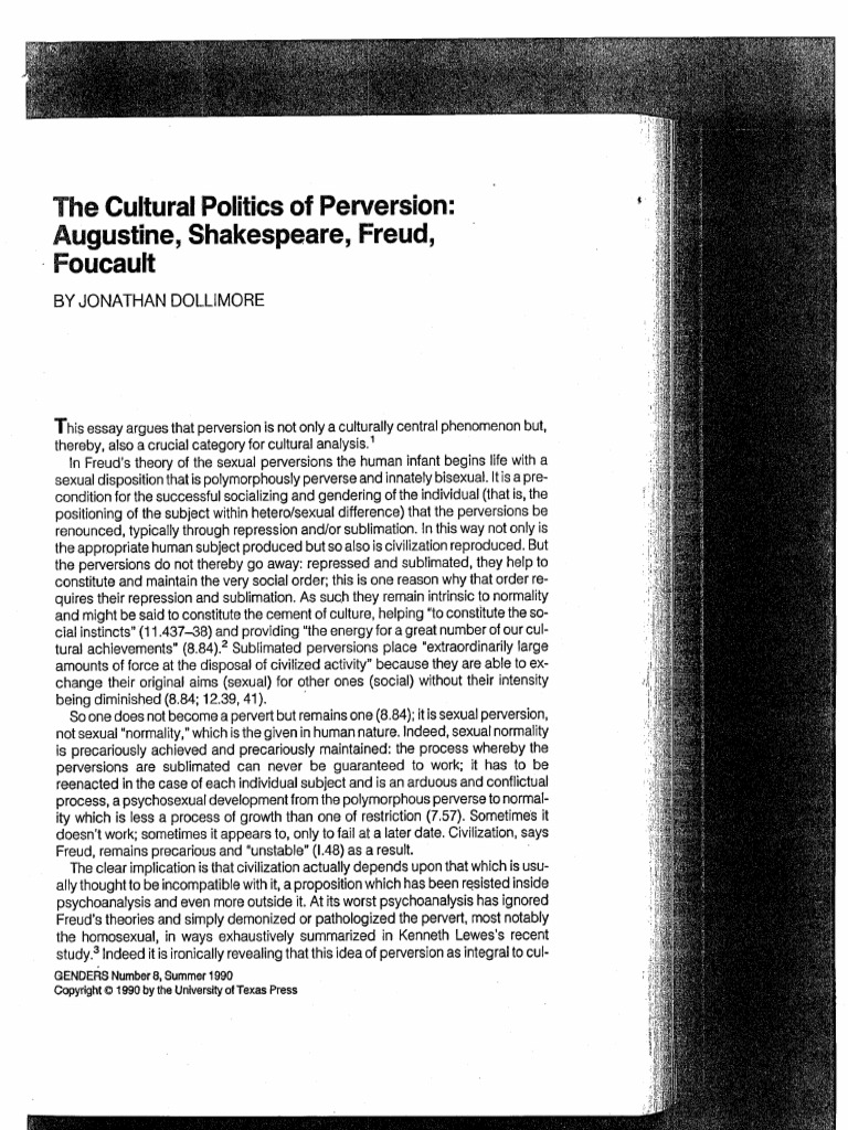 Dollimore, Cultural Politics of Perversion | PDF | Psychoanalysis | Sigmund Freud