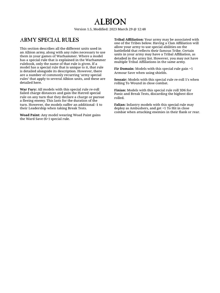 Army List Albion Warhammer Armies Project Unofficial 9th Edition | PDF ...