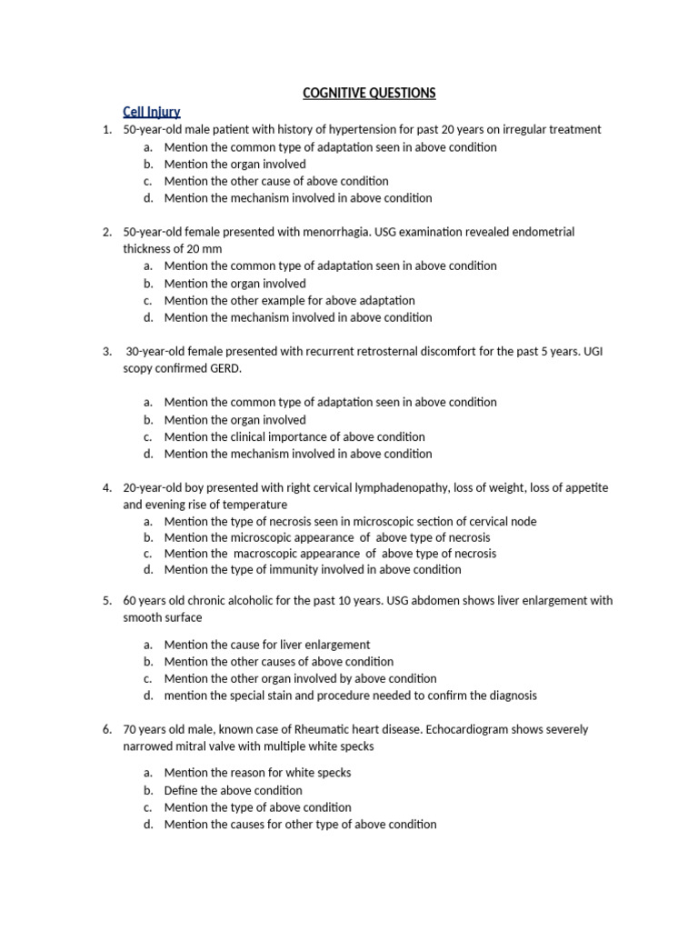 Pathology Paper 1 & 2 - Cognitive Questions | PDF | Wound Healing | Edema