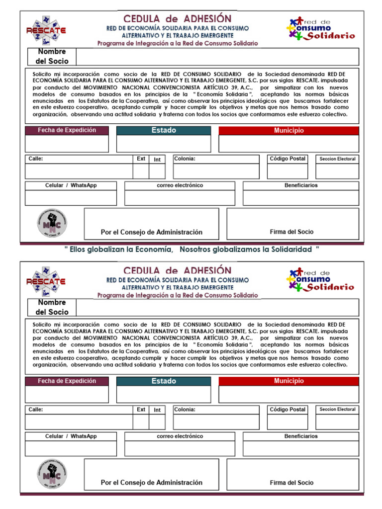Rescate - Formato F03 - Cedula de Adhesion A RESCATE | PDF | Economias