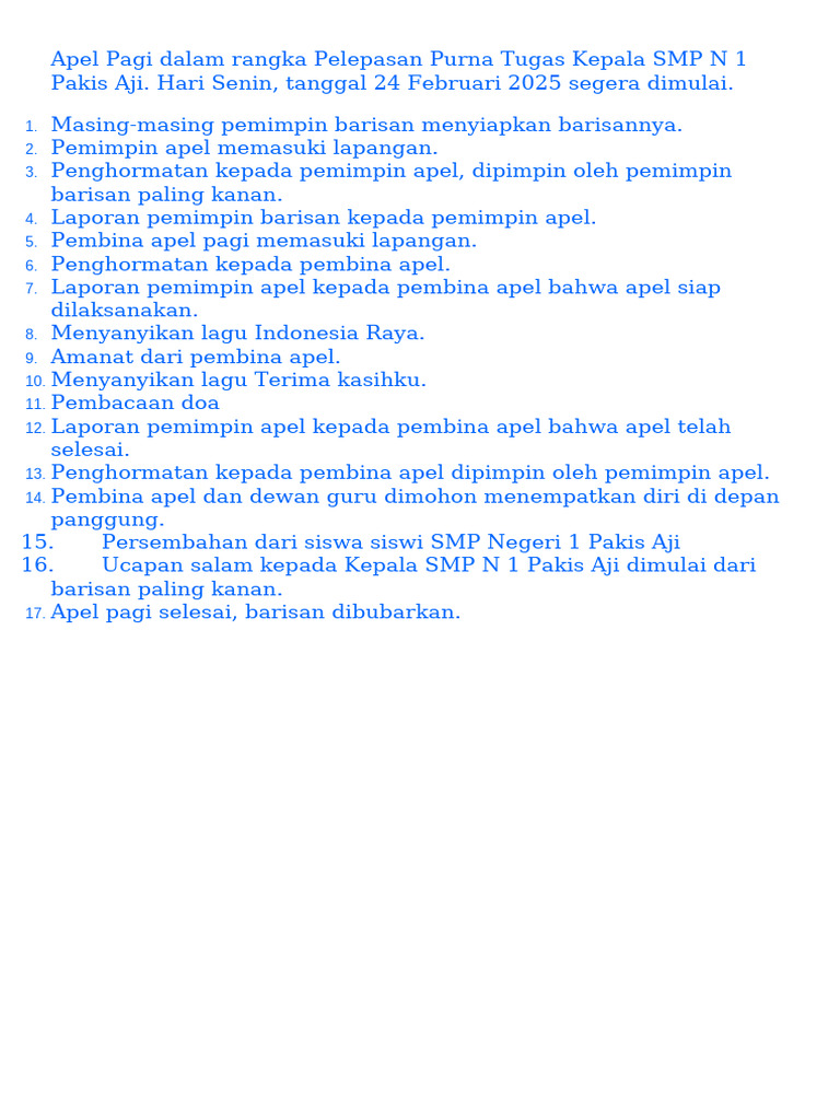 Apel Pagi Dalam Rangka Pelepasan Purna Tugas Kepala SMP N 1 Pakis Aji | PDF