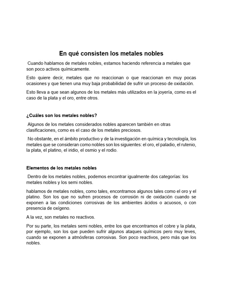 Características y usos de metales nobles | PDF | Rieles | Platino
