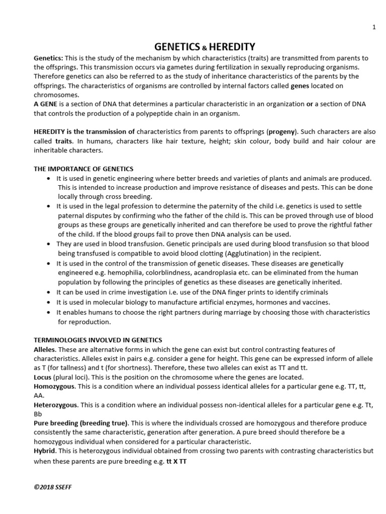 Genetics & Heredity@Sseff - 256754958643 | PDF | Dominance (Genetics) | Zygosity