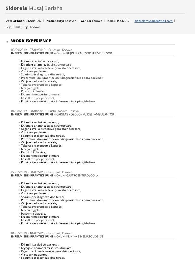 CV Sidorela Musaj Berisha | PDF