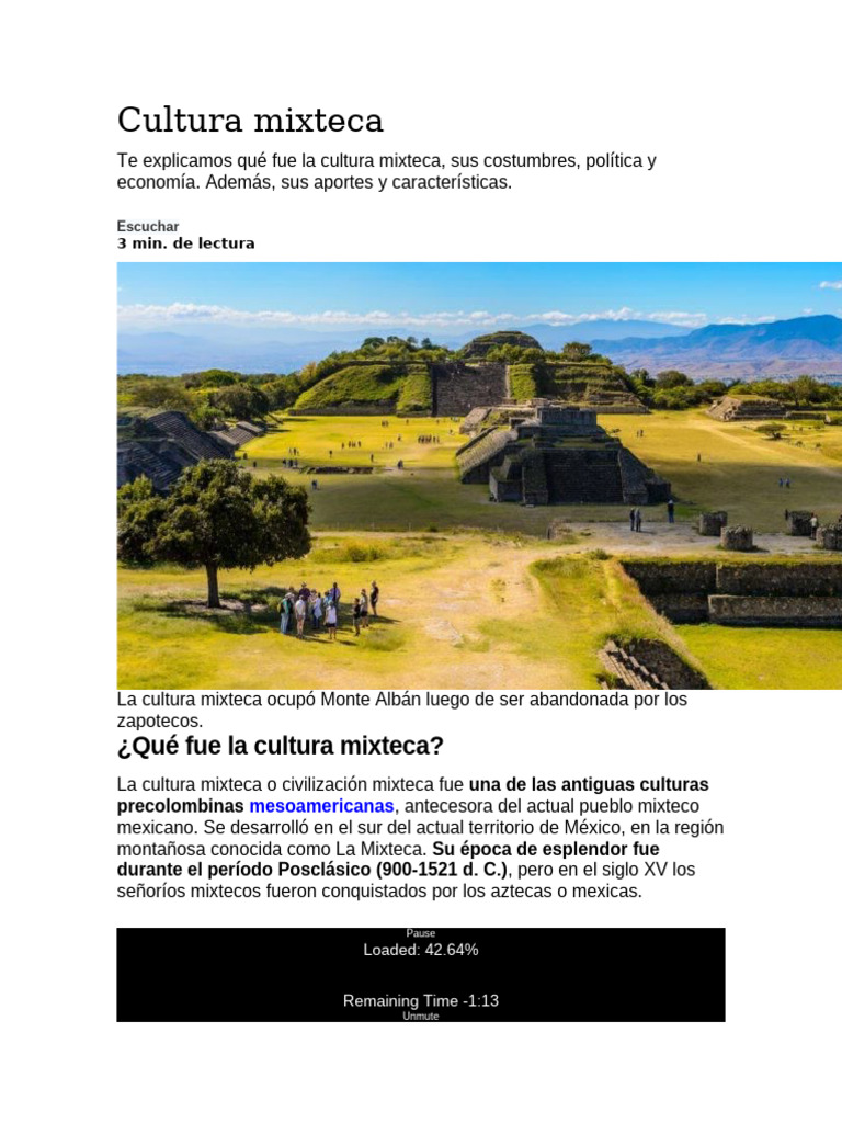 Cultura Mixteca: Historia y Aportes | PDF | Mesoamérica | Cultura de ...