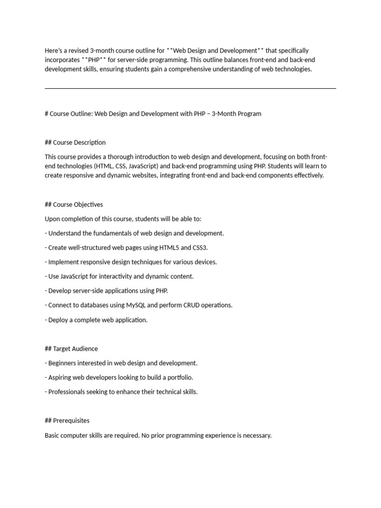 Web Design and Development Course Outline | PDF | Web Design | World ...