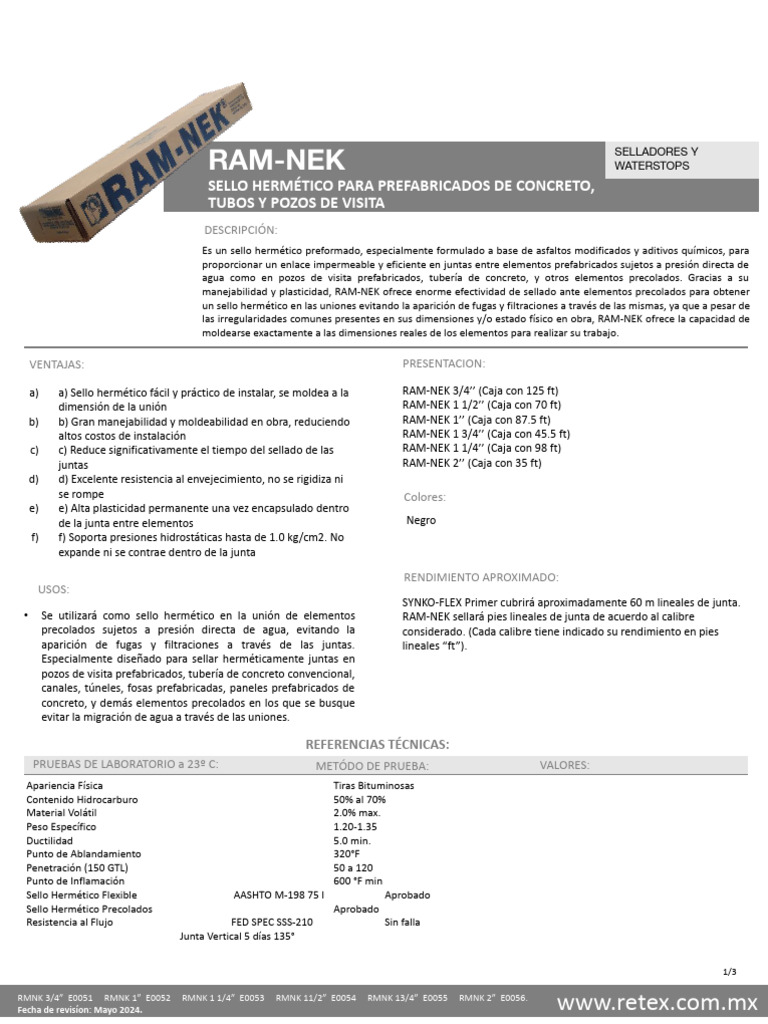 Sello Hermético RAM-NEK para Concreto | PDF | Hormigón | Agua