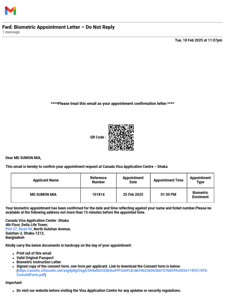 Biometric Appointment Confirmation - Dhaka | PDF | National Security ...