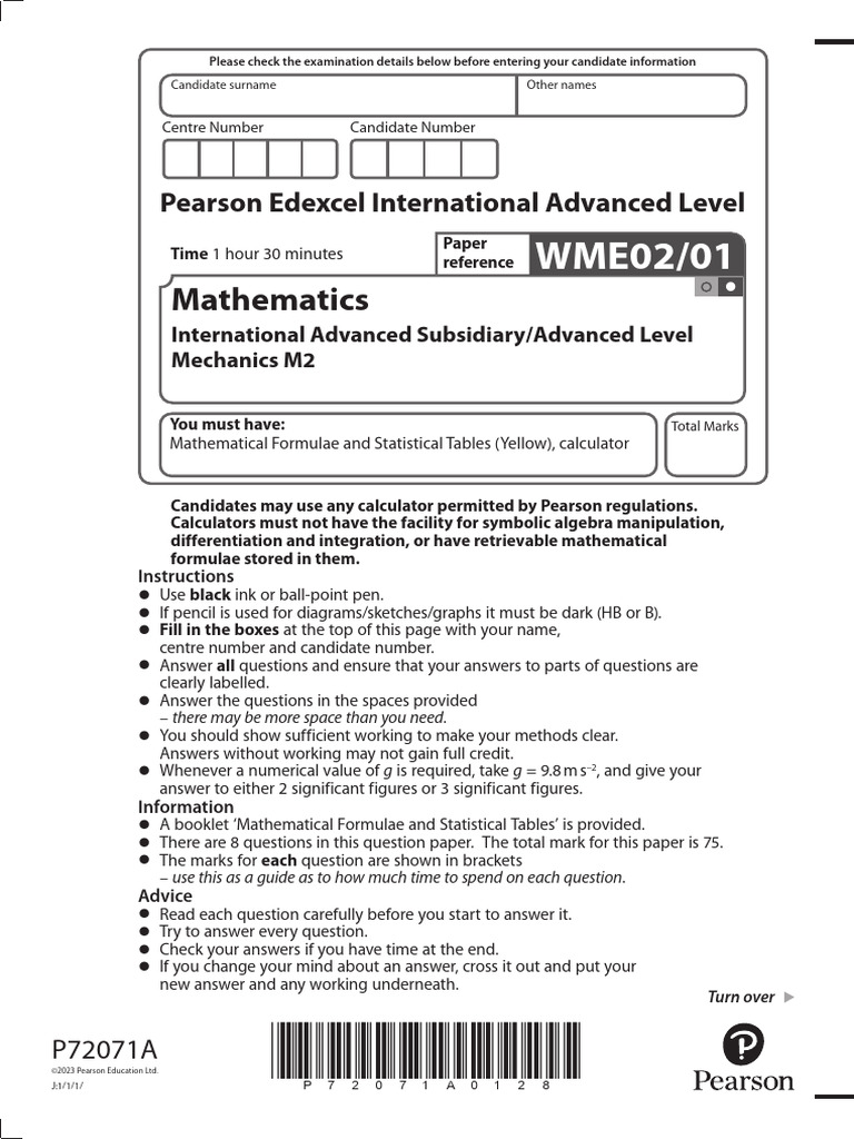 Pearson Edexcel Mechanics M2 Exam Paper | PDF | Applied And ...