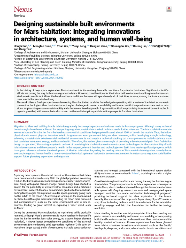 Designing sustainable built environments for Mars habitation ...