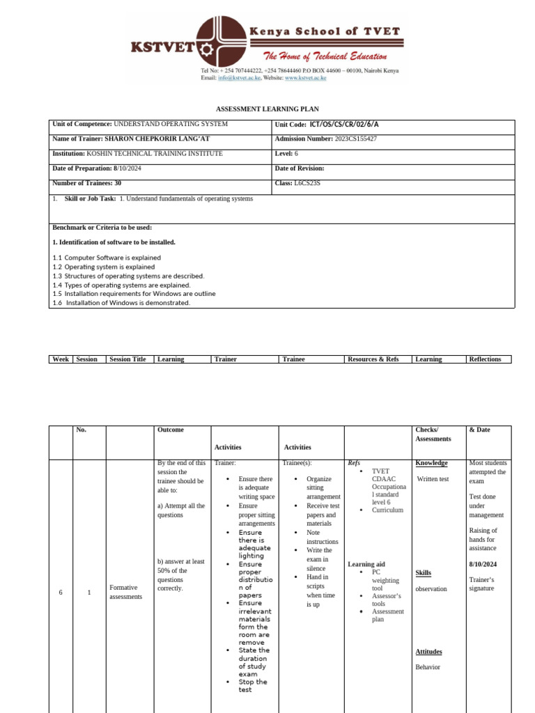 Operating System Learning Plans | PDF | Educational Technology | Learning