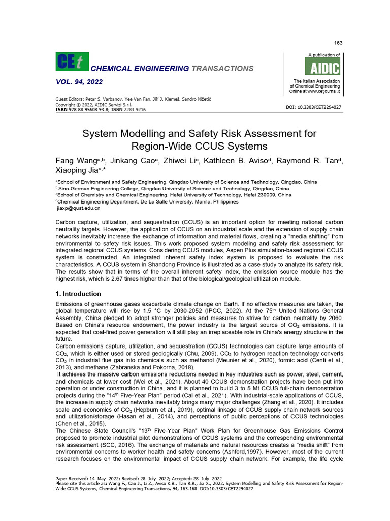 Wang Et Al., 2022 Safety Risk Assessment of The Large Scale CC Overview ...