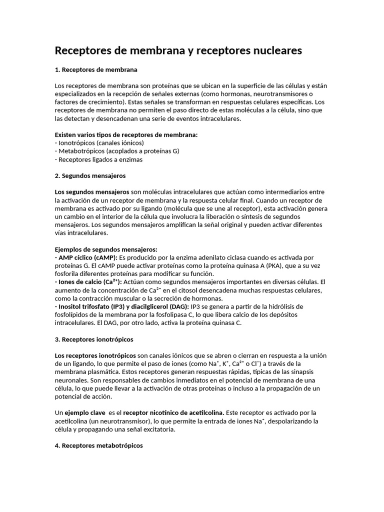 Receptores de Membrana y Receptores Nucleares | PDF | Receptor (Bioquímica) | Transducción de ...