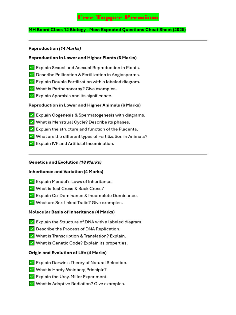 Biology Personalized IMP Sheet | PDF | Reproduction | Genetics