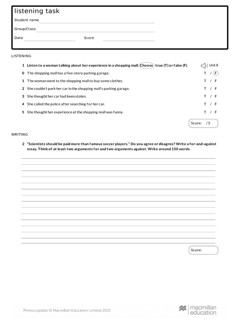 Listening & Writing Tasks L8 | PDF