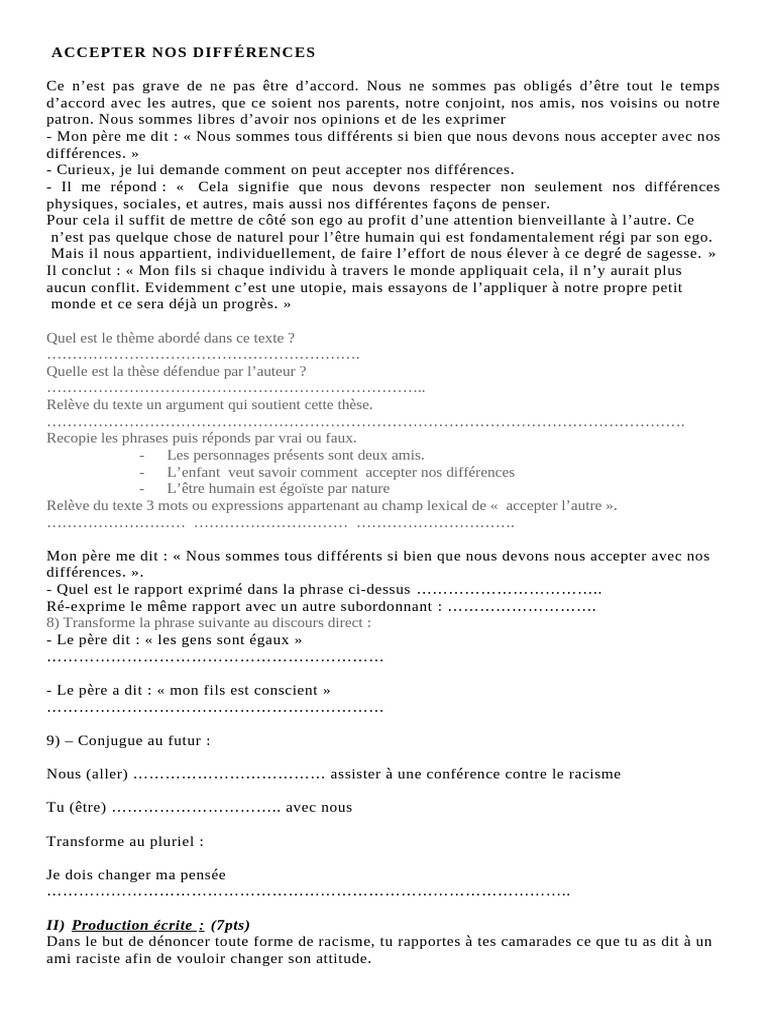 Accepter nos différences et vivre ensemble | PDF | Racisme ...