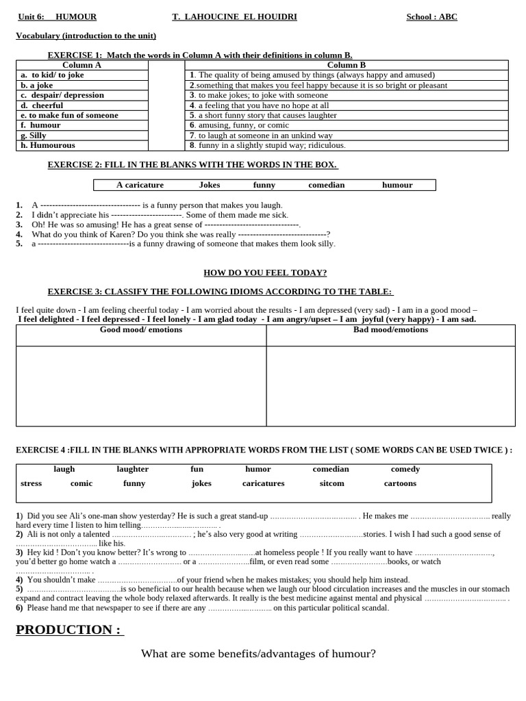 Humour Vocabulary (Unit 6) | PDF | Laughter | Humour