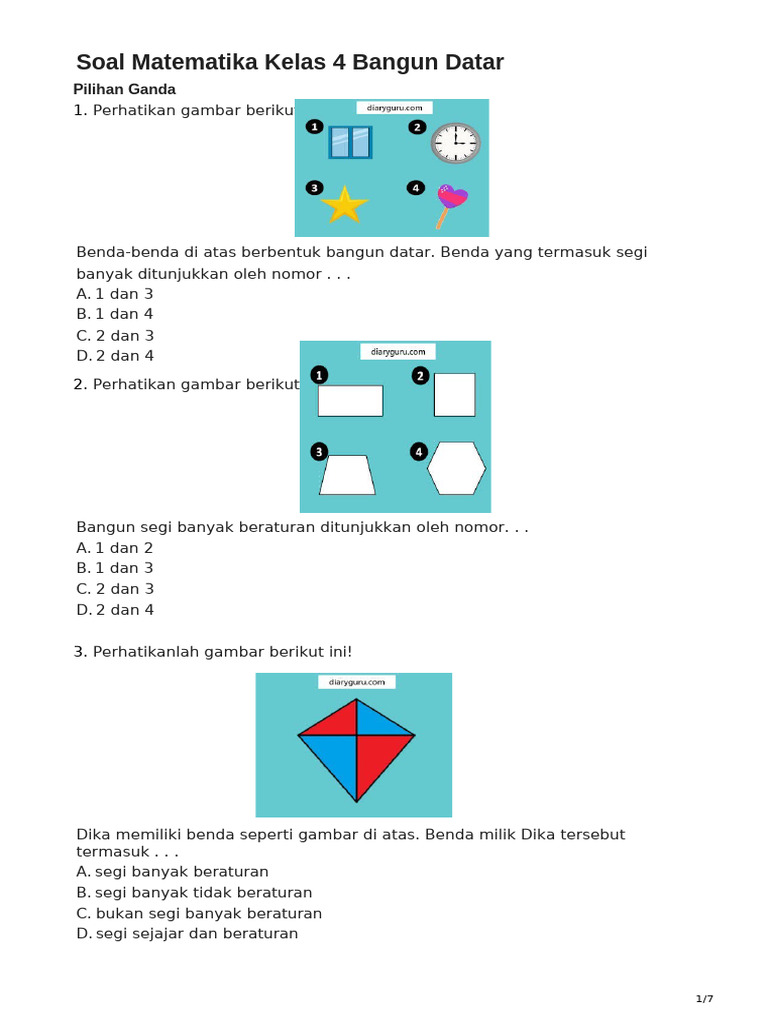 Diaryguru Com Soal Matematika Kelas 4 Bangun Datar Kurikulum Merdeka | PDF