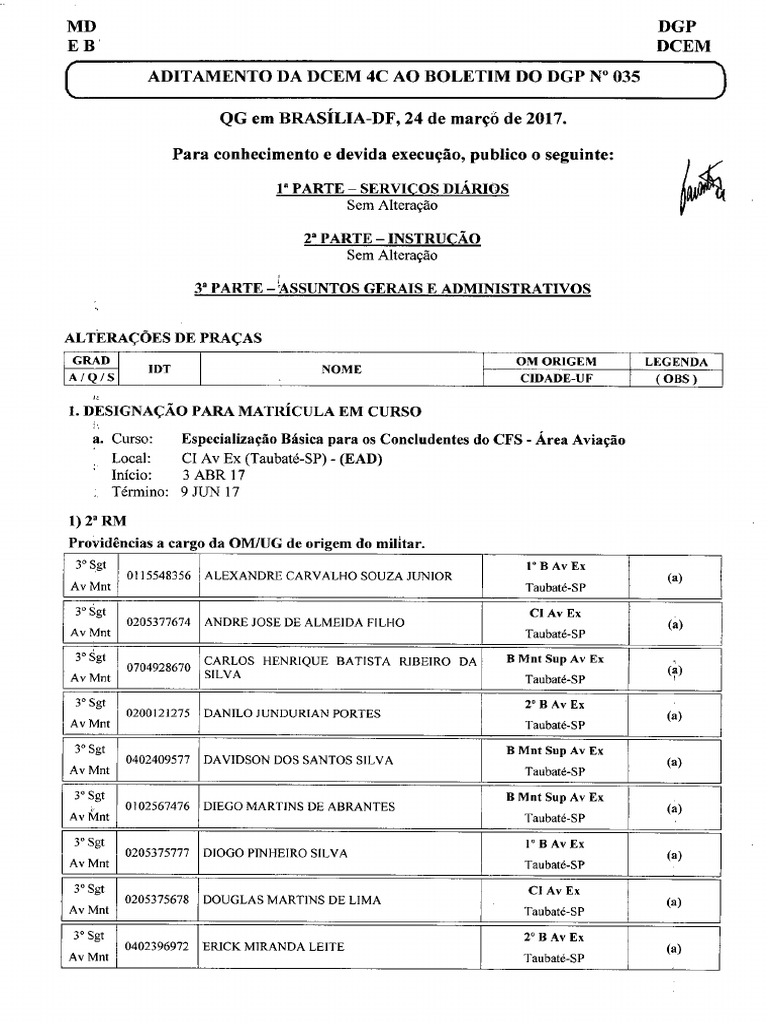 ADITAMENTO DA DCEM 4C AO BOLETIM DO DGP N° 035 - 24-03-17 _ Designação ...