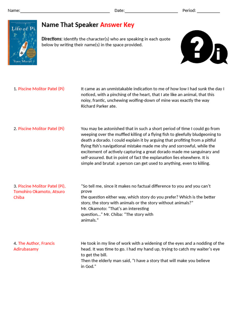 Quotes Quiz Answer Key | PDF