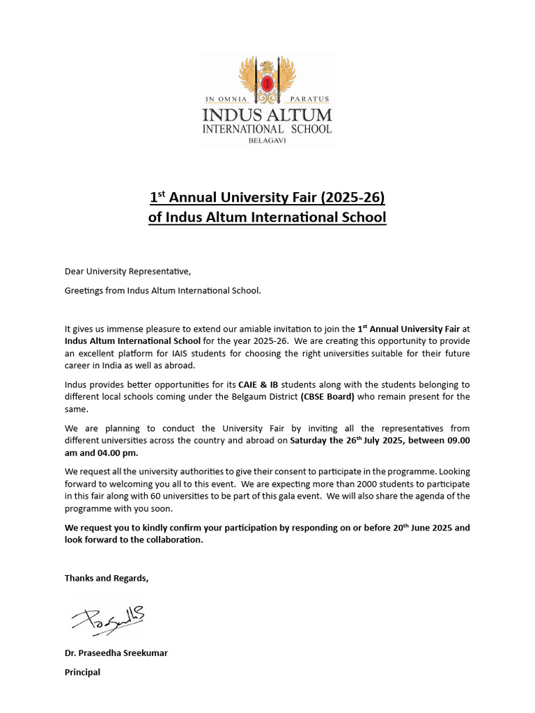 IAIS - University Fair Invitation Letter To Uni Reps | PDF