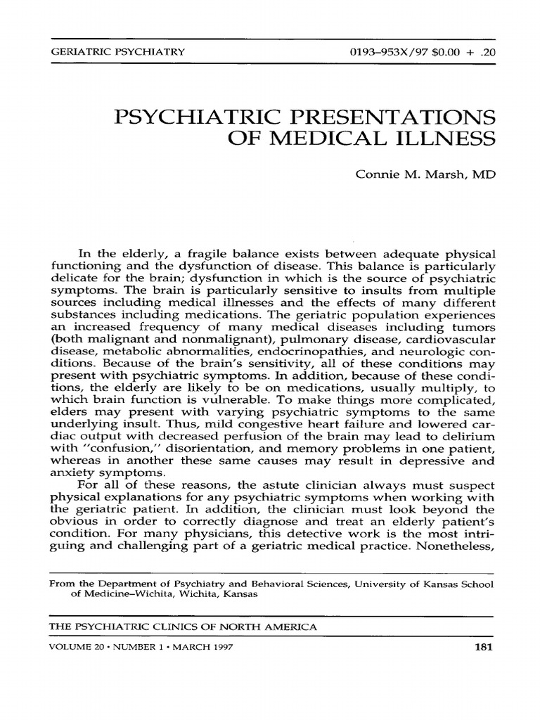 PSYCHIATRIC PRESENTATIONS of Medical Illness | PDF | Mental Disorder ...