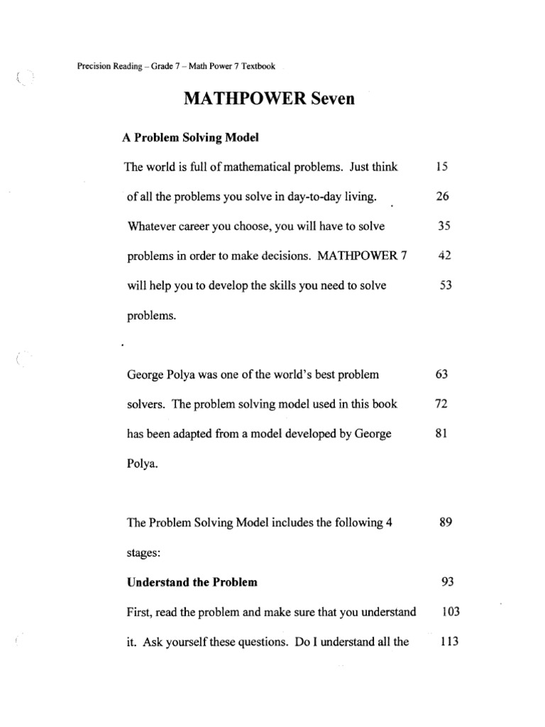 MathPower Seven - A Problem Solving Model Large Format | PDF