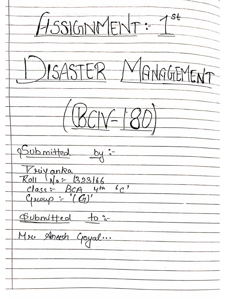 Disaster Management Assignment 1st | PDF