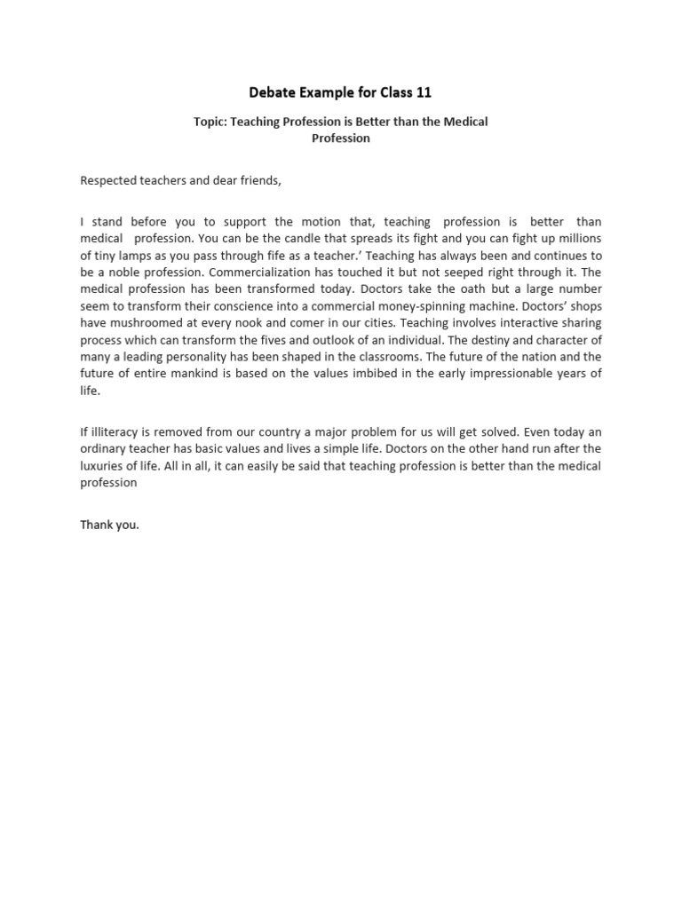 Debate Examples For Class 11 PDF | PDF