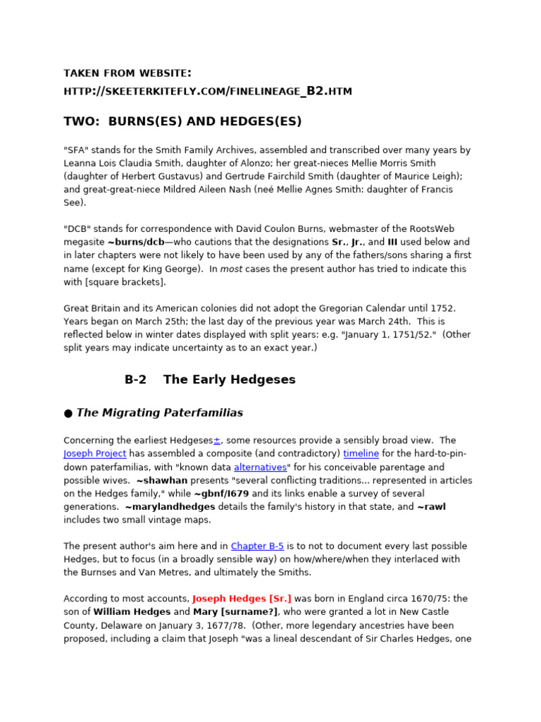 Joseph Hedges Lineage | PDF