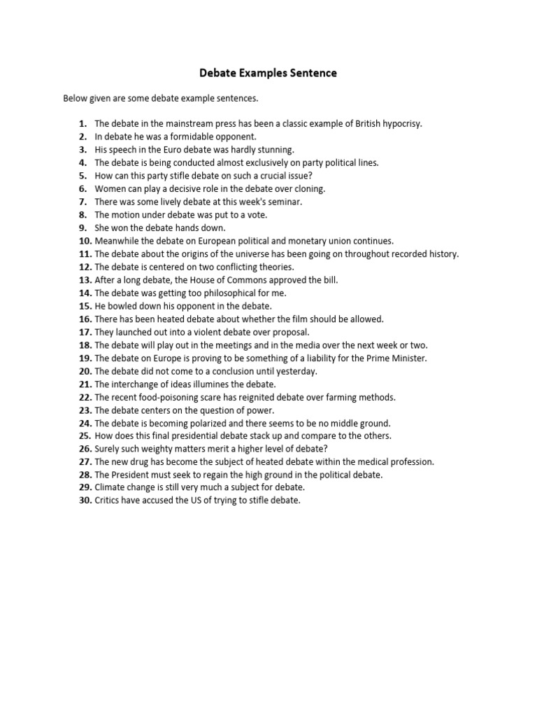 Debate Examples Sentence PDF | PDF