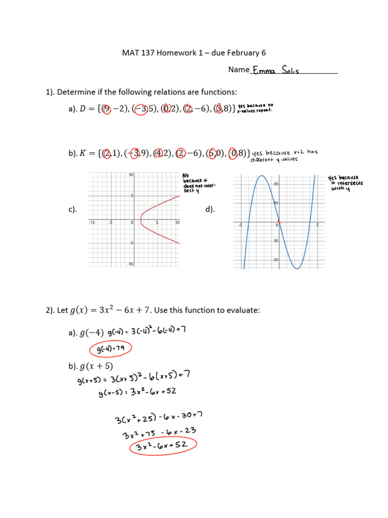 MAT 137 Homework 1: Functions | PDF