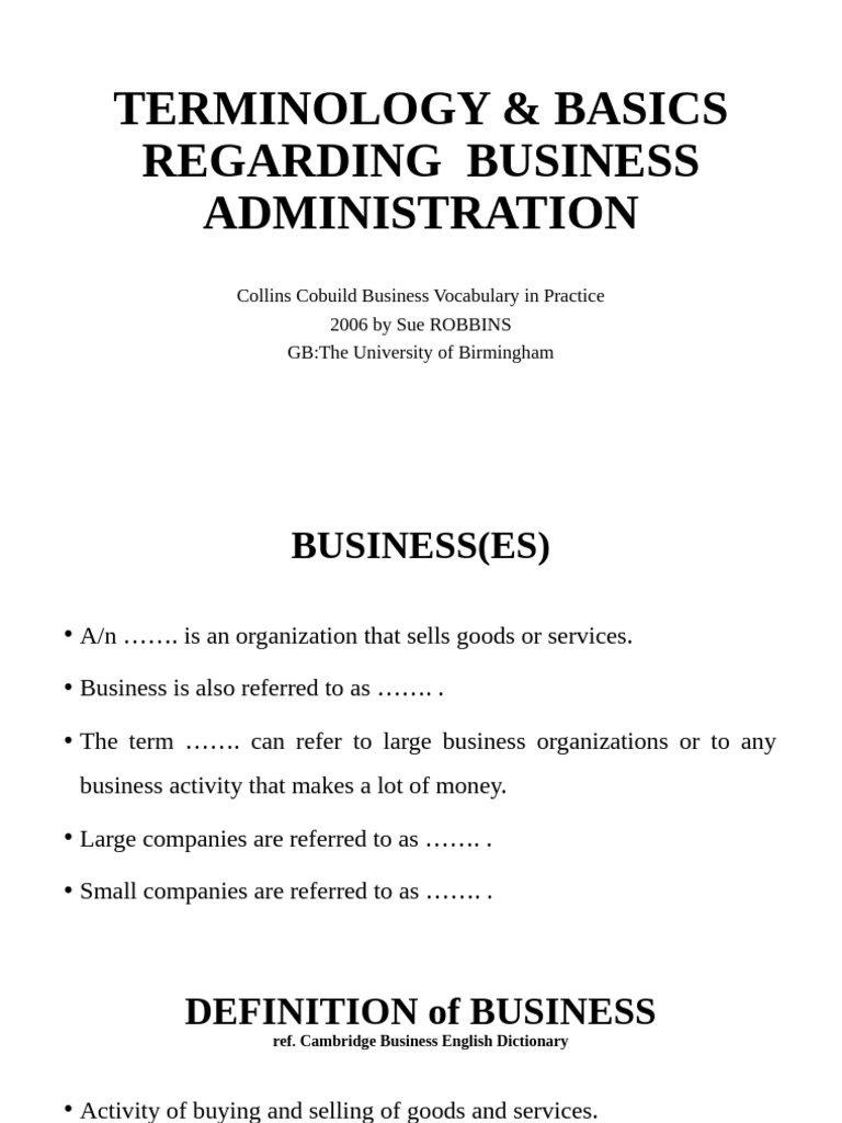 Business Administration Terminology Guide | PDF | Business Economics ...
