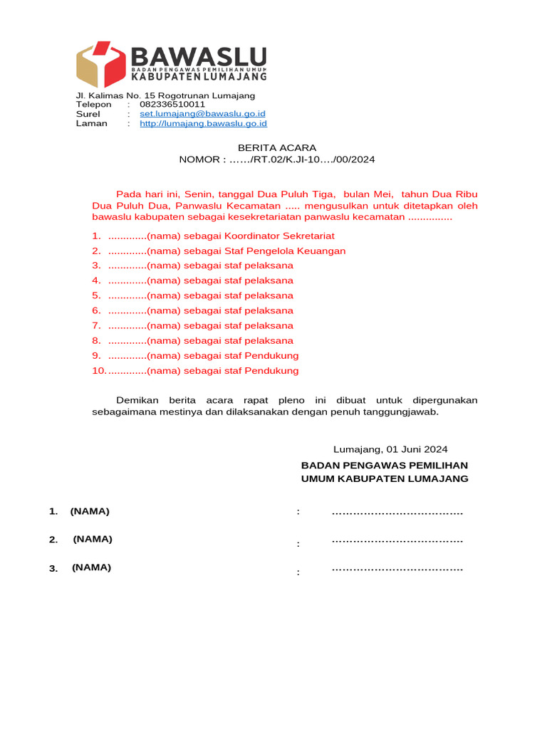 Template Berita Acara | PDF