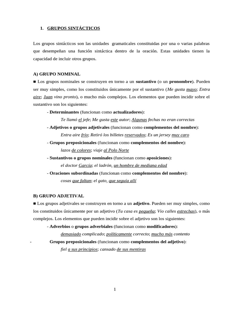 Grupos sintácticos y sus funciones | PDF | Adverbio | Objeto (gramática)