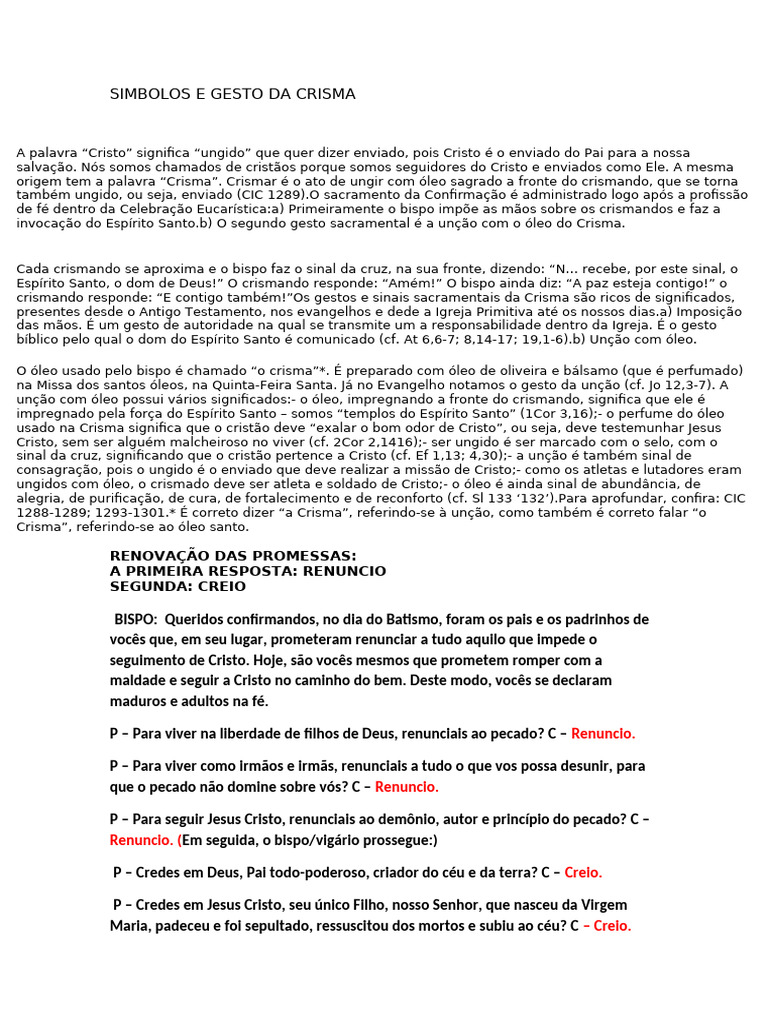 Símbolos e Gestos da Crisma | PDF | Eucaristia | Jesus