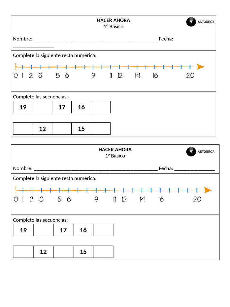 Eje Números - Completar recta numérica y secuencias | PDF