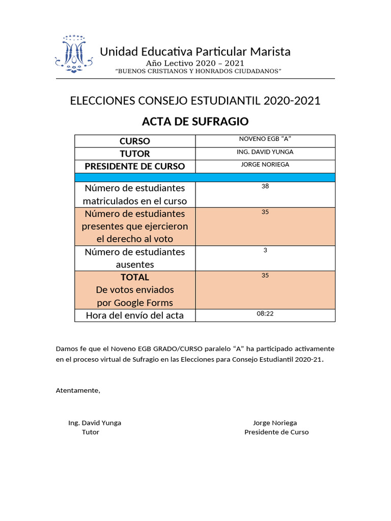 ACTA DE SUFRAGIO 9NO_A | PDF