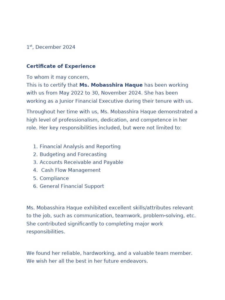 Work Experience Certificate Sample | PDF