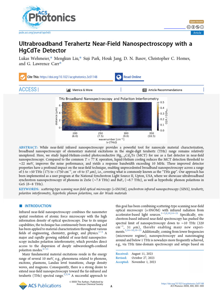 2023 - Wehmeier - ACS Photonics - Ultrabroadband Terahertz Near-Field Nanospectroscopy With A ...