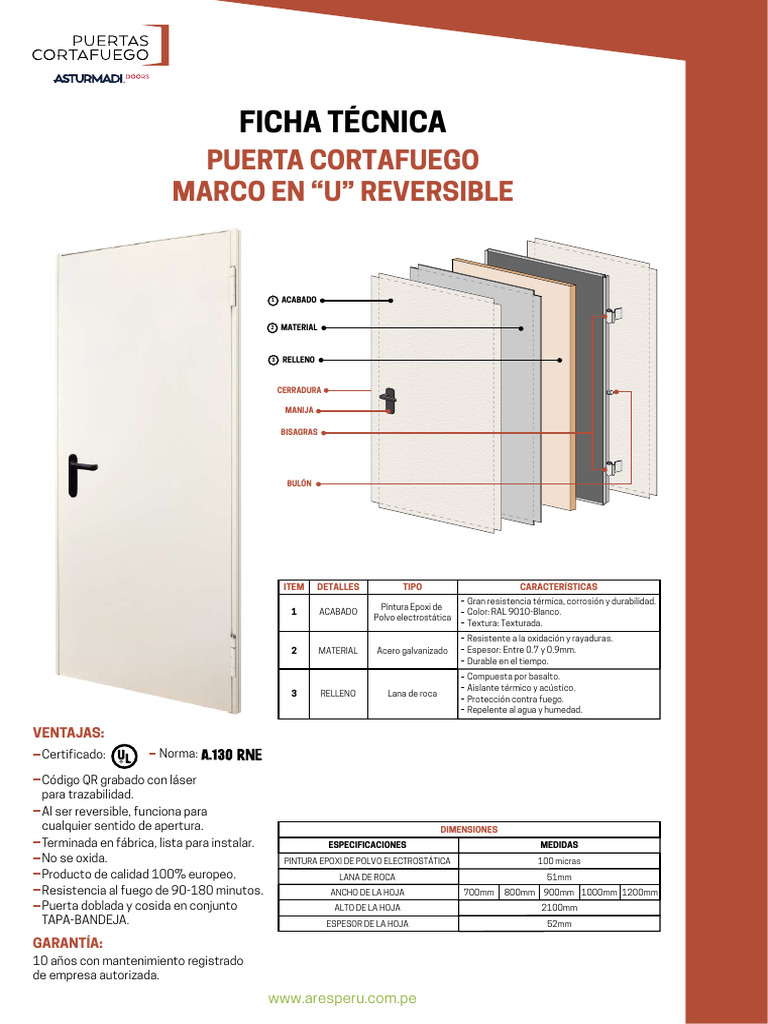 Ficha Técnica-Puerta Cortafuego-Marco en U Reversible (1) | PDF | Acero | Ingeniería mecánica