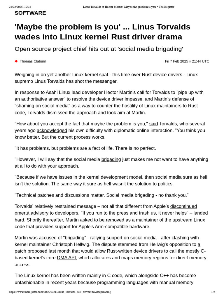 Linus Torvalds to Hector Martin_ 'Maybe the problem is you' • The ...