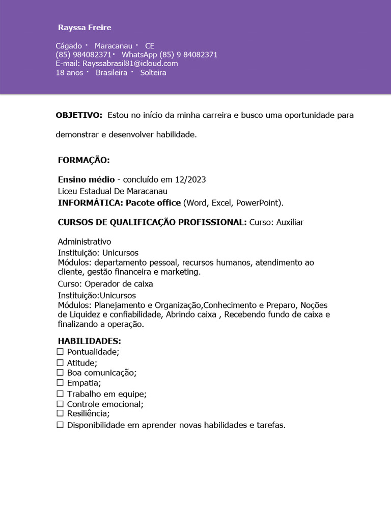 Currículo Rayssa Freirepdf | PDF