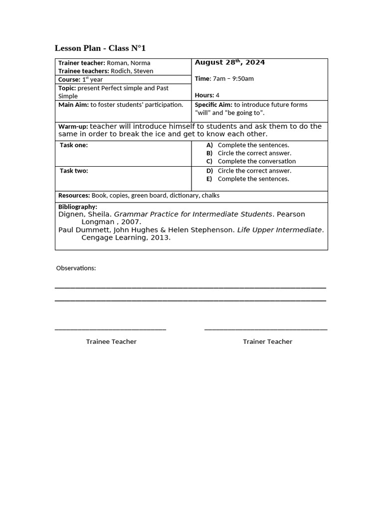 Lesson Plan - L&GI - 1st Lesson | PDF