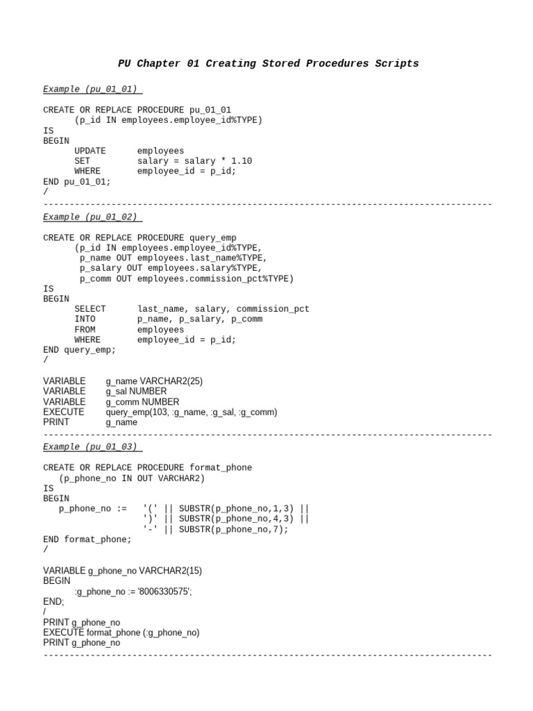 Pu 01 Creating Stored Procedures Scripts Pdf Computer Programming