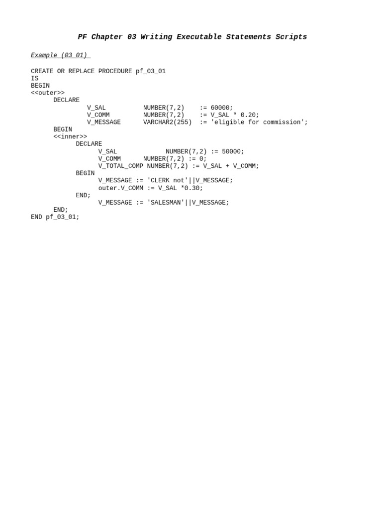 Executable Statement Scripts in PL/SQL | PDF